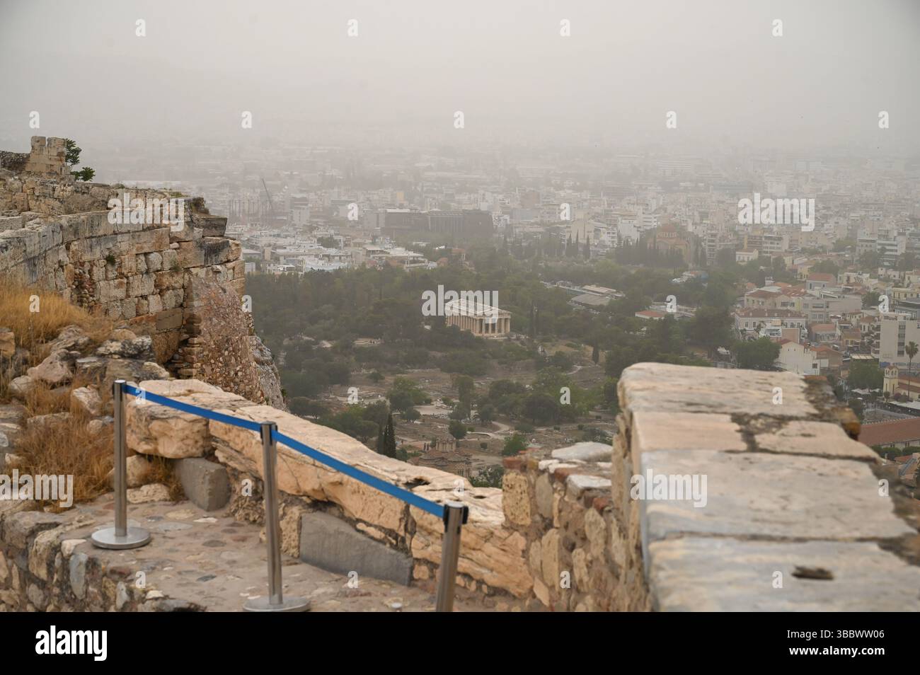 Athens, Greece, 16 May 2025. Athens is seen covered with dust clouds ...