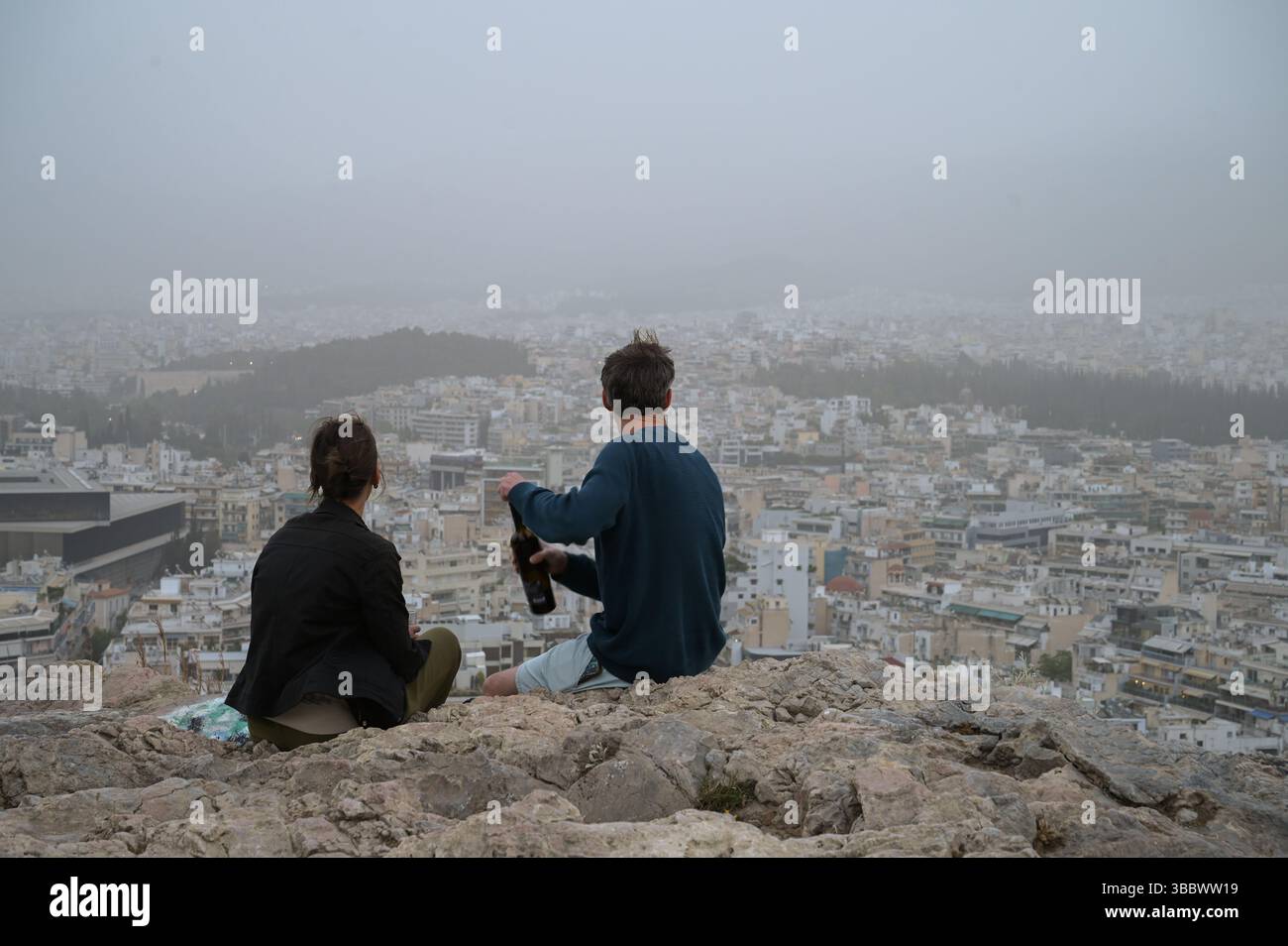 Athens, Greece, 16 May 2025. Visitors look over the city while Athens ...