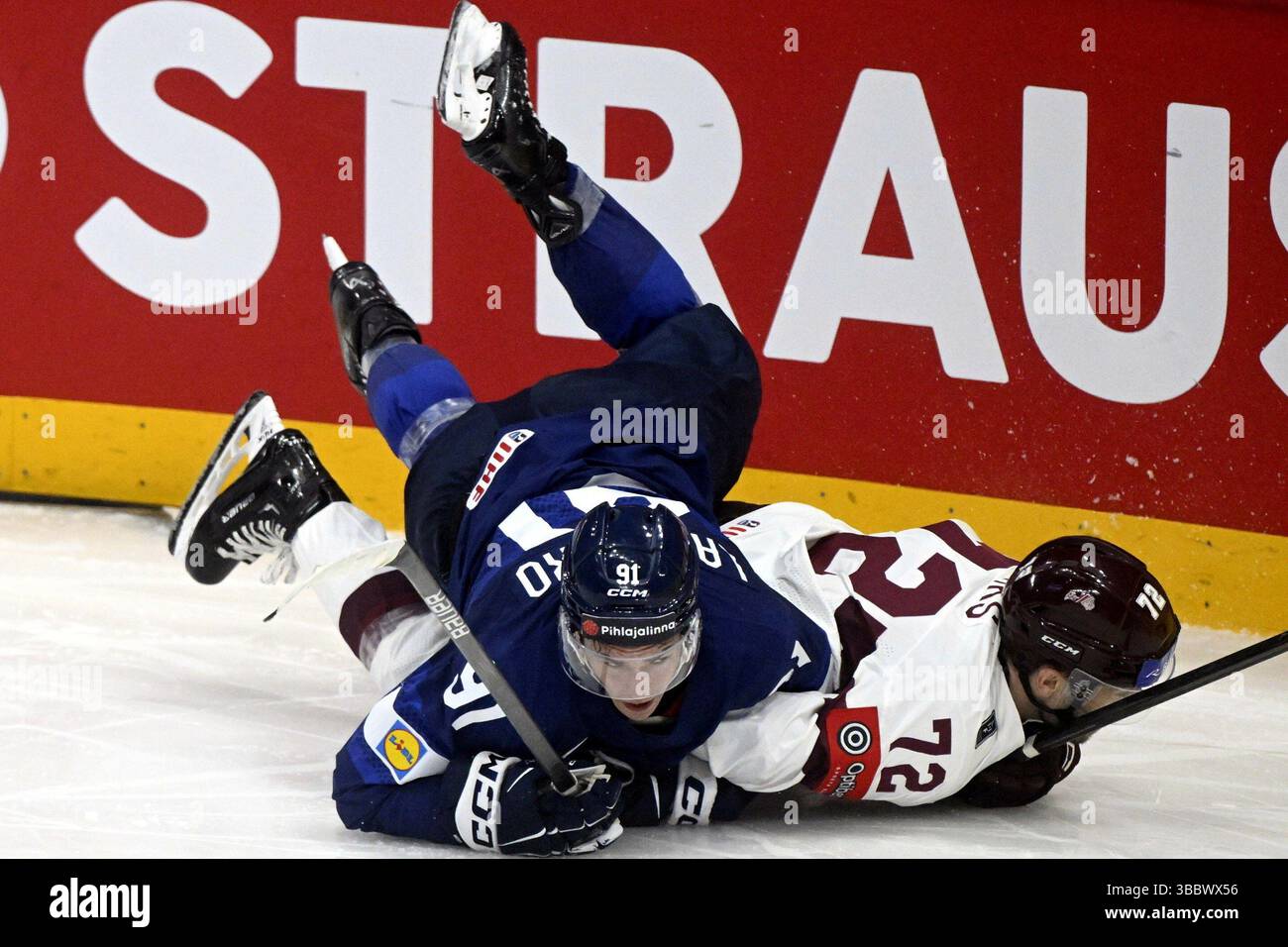 Stockholm, Sweden. 17th May, 2025. Juho Lammikko (L) of Finland checks ...