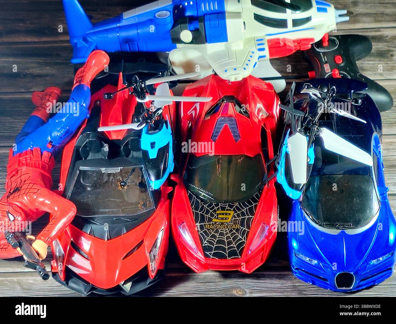 Cairo, Egypt, June 30 2024: Cars toy, spider man and Helicopter ...
