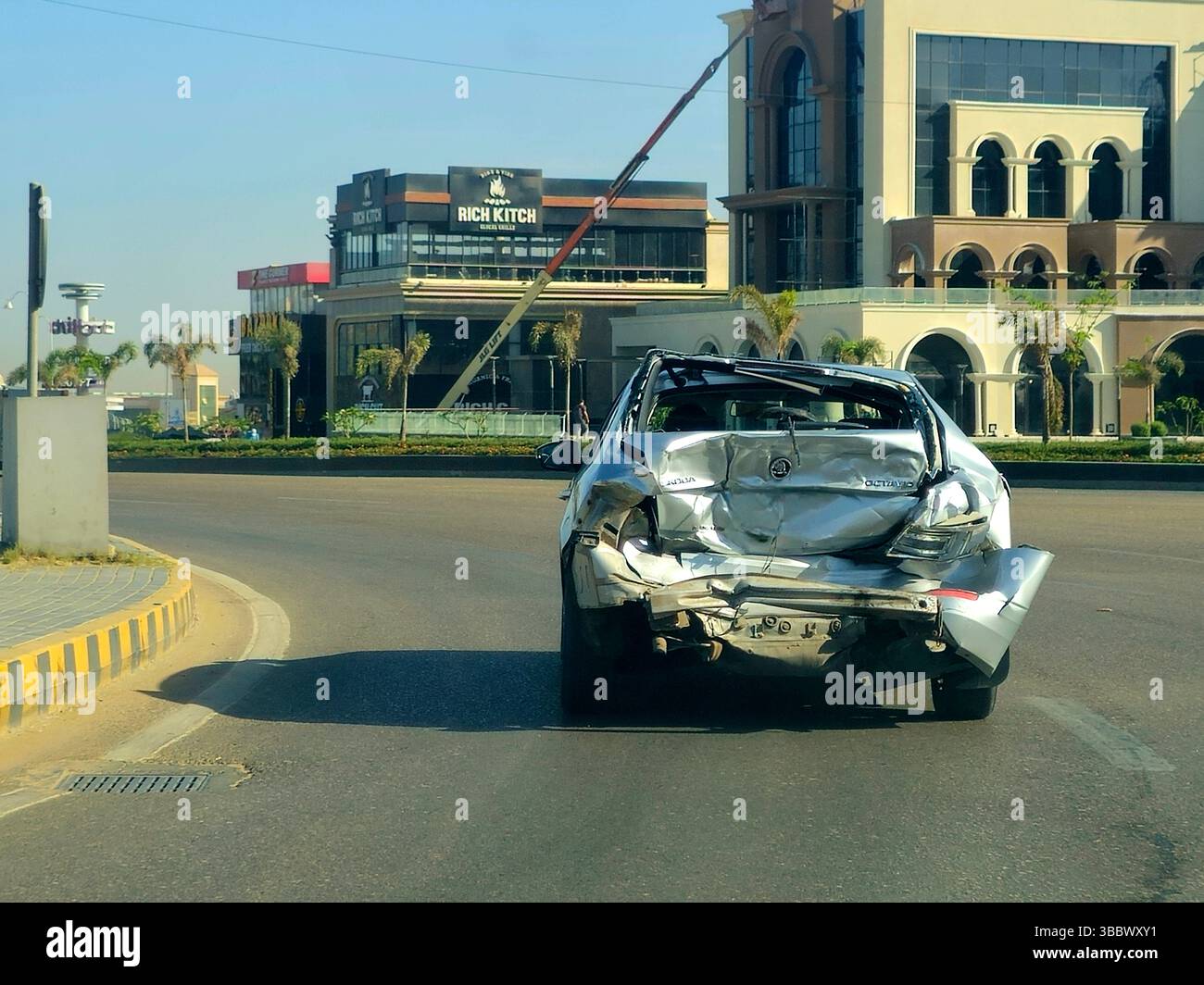 Cairo, Egypt, May 10 2025: a vehicle on road, accident due to traffic ...