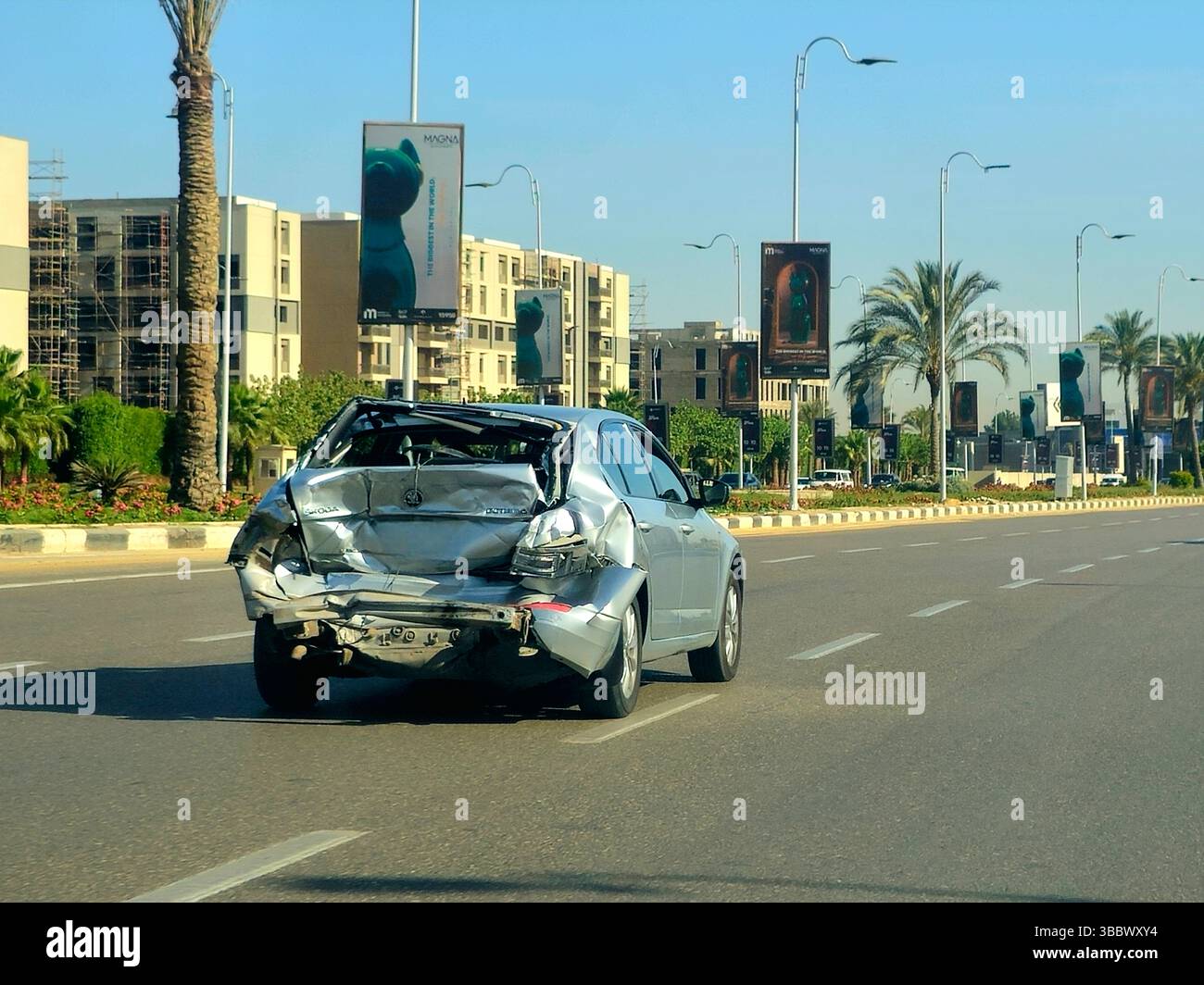 Cairo, Egypt, May 10 2025: a vehicle on road, accident due to traffic ...