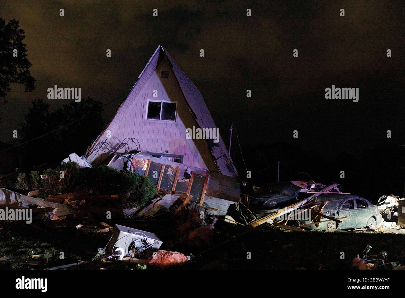 Bloomington, United States. 16th May, 2025. Cars are seen destroyed and ...