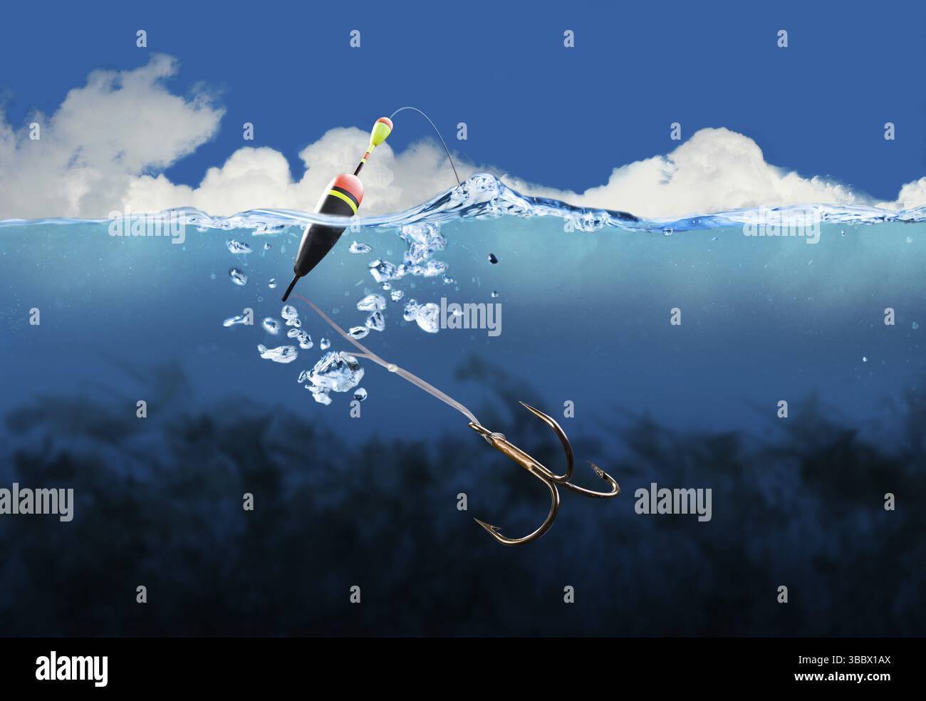 Close-up shut of a fish hook under water Stock Photo - Alamy