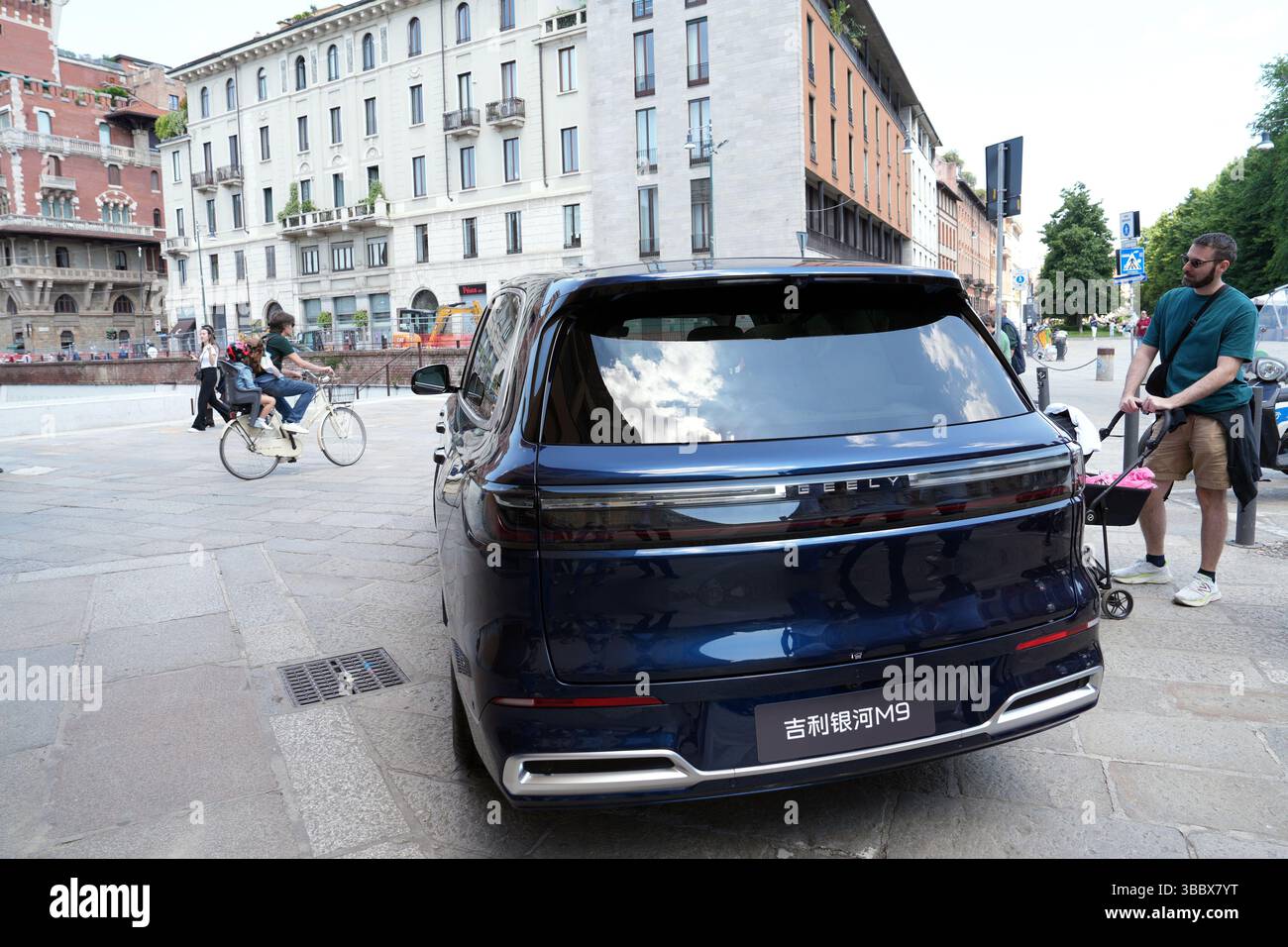 Milan, Car, Geely SUV parked in Piazza Sant' Ambrogio to show it to the ...