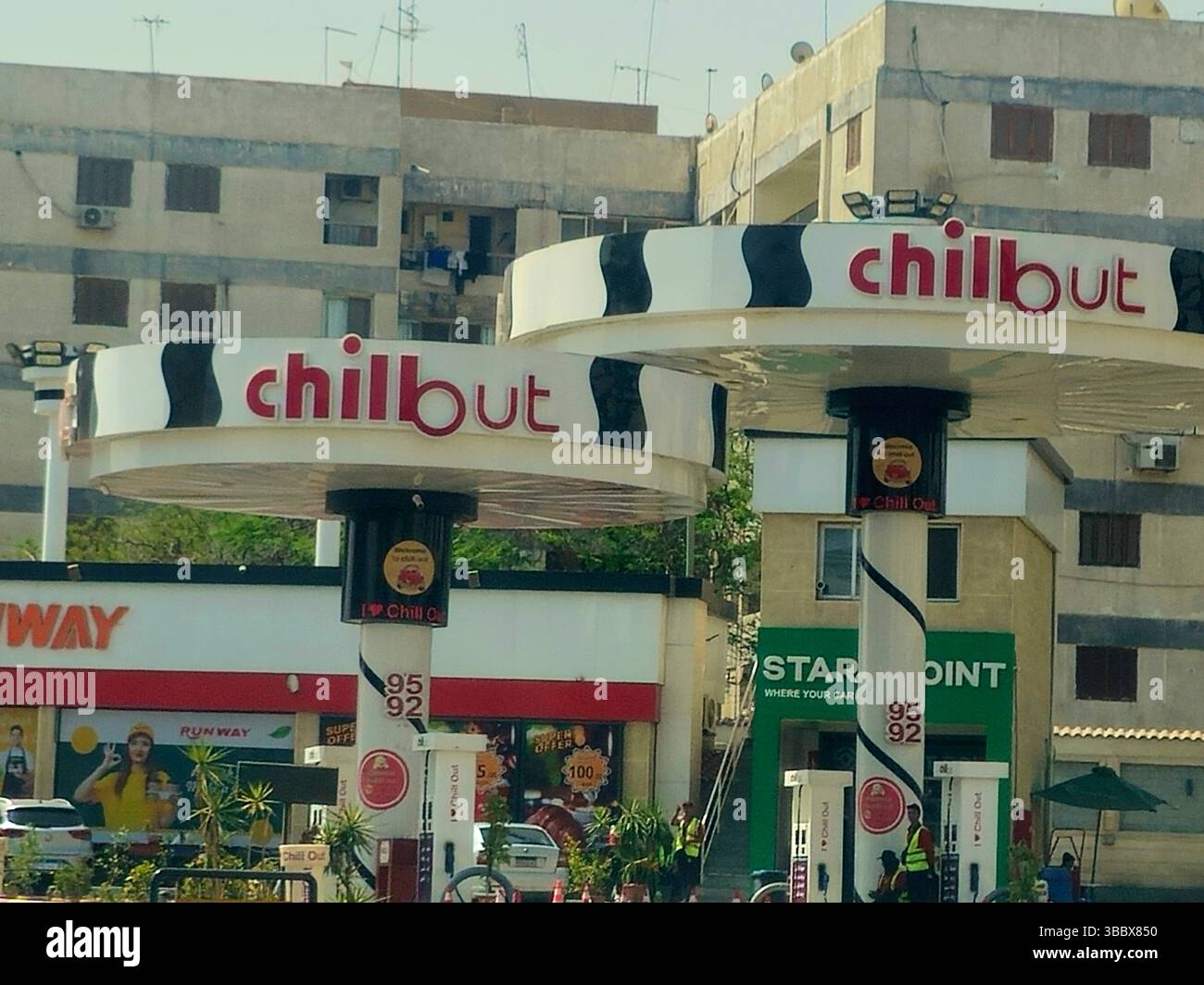 Cairo, Egypt, May 6 2025: Chillout gas and oil station, a petrol gas ...