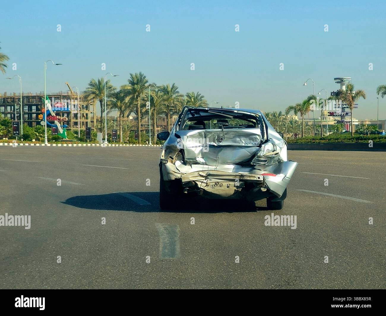 Cairo, Egypt, May 10 2025: a vehicle on road, accident due to traffic ...