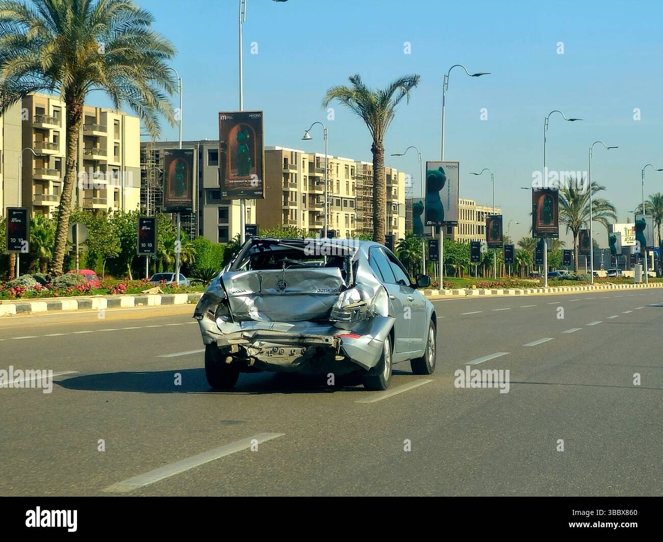 Cairo, Egypt, May 10 2025: a vehicle on road, accident due to traffic ...