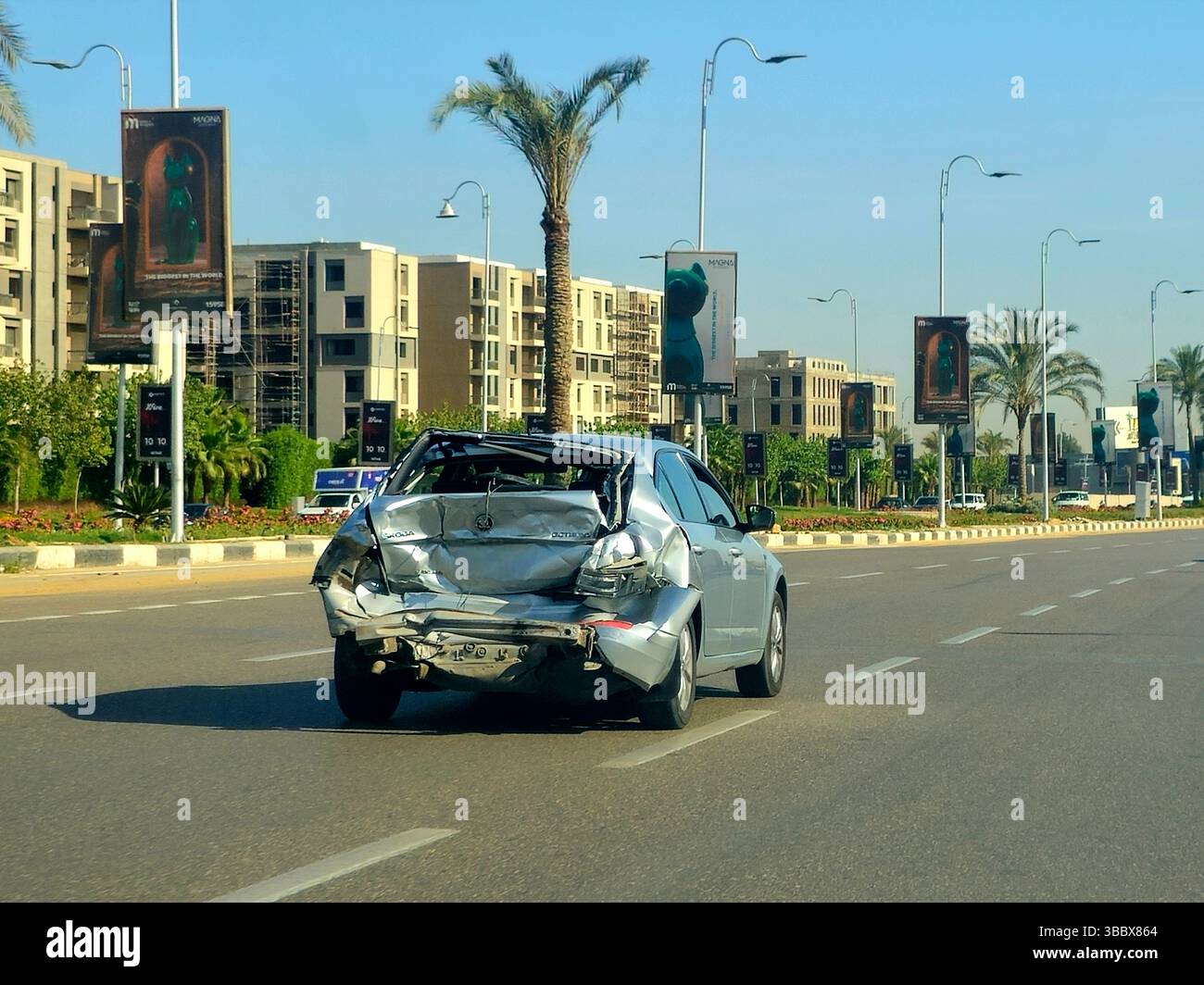 Cairo, Egypt, May 10 2025: a vehicle on road, accident due to traffic ...