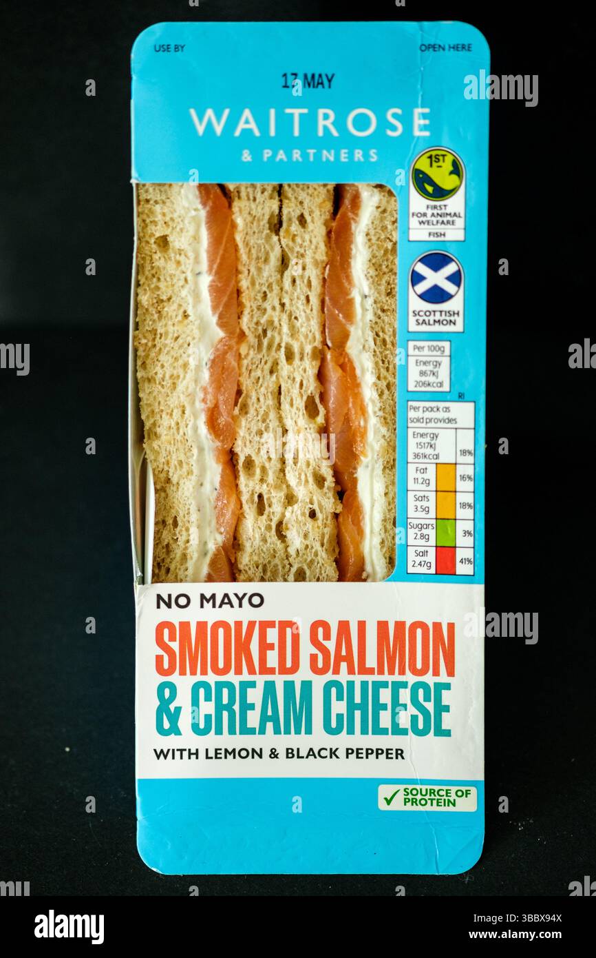 London UK, May 16 2025, Waitrose Smoked Salmon and Cream Cheese ...