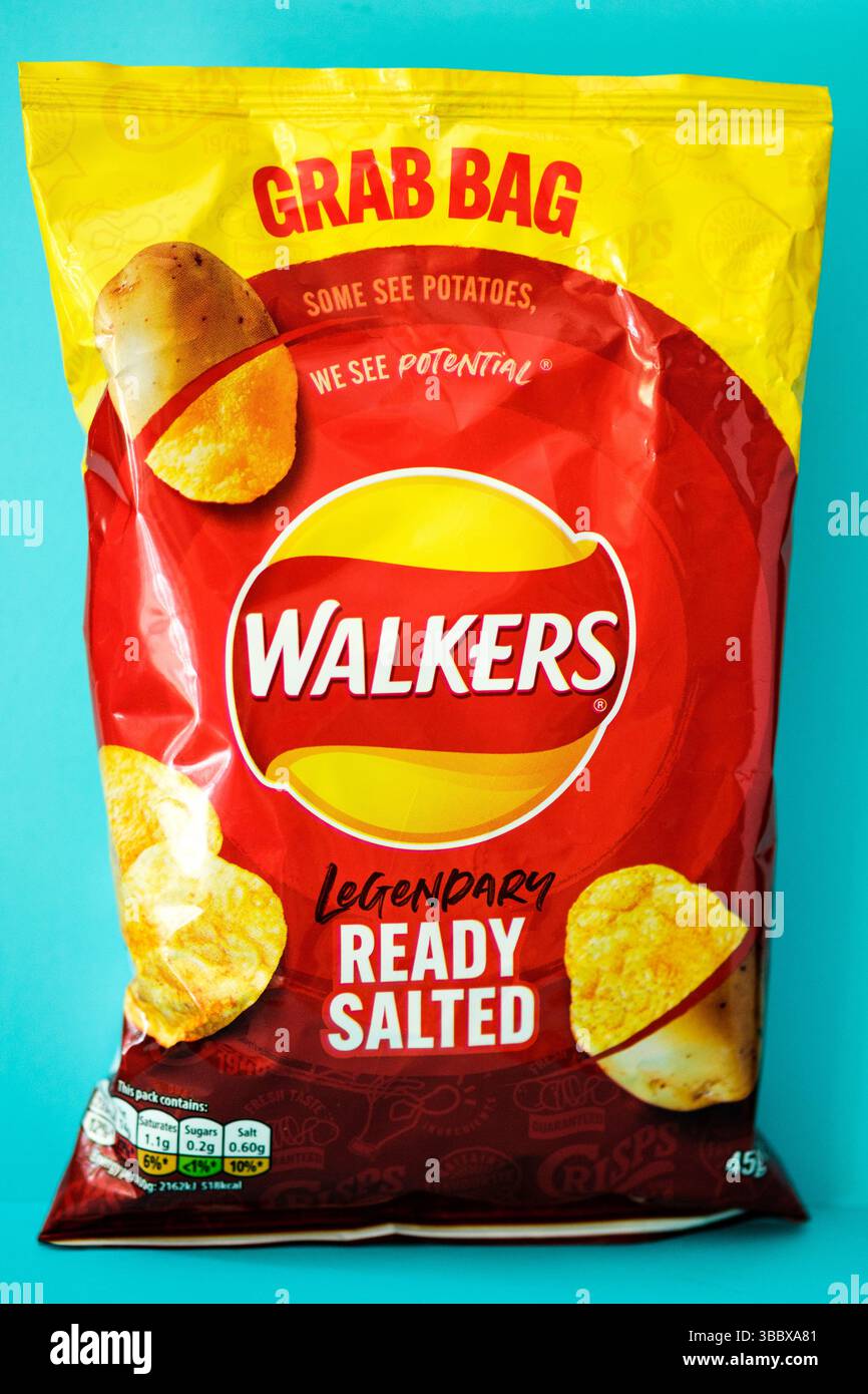 London UK, May 16 2025, Bag of Walkers Classic Ready Salted Potato ...