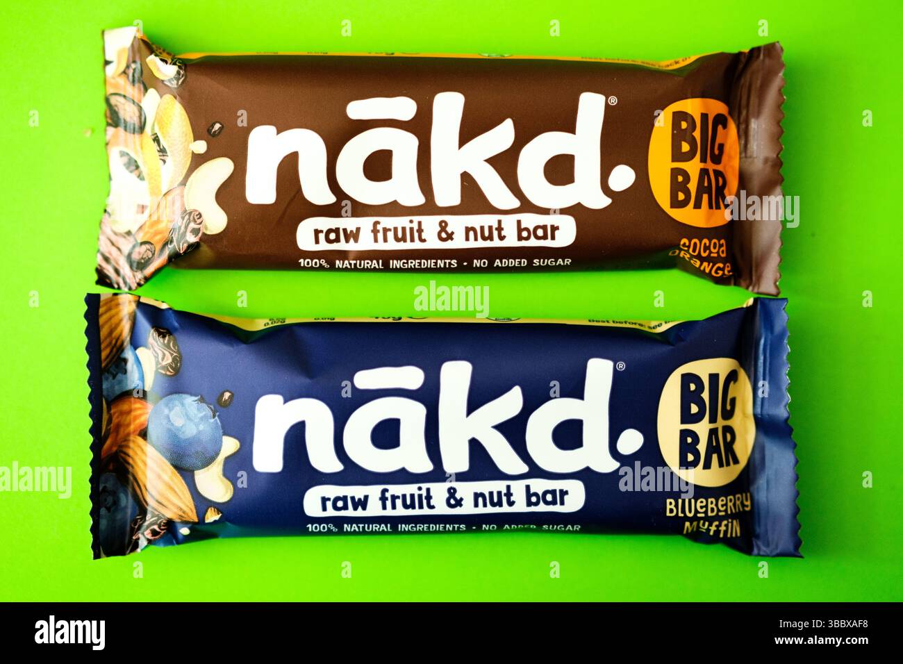 London UK, May 16 2025, Two Bars Of Soft And Chewy Nakd Raw Fruit and ...