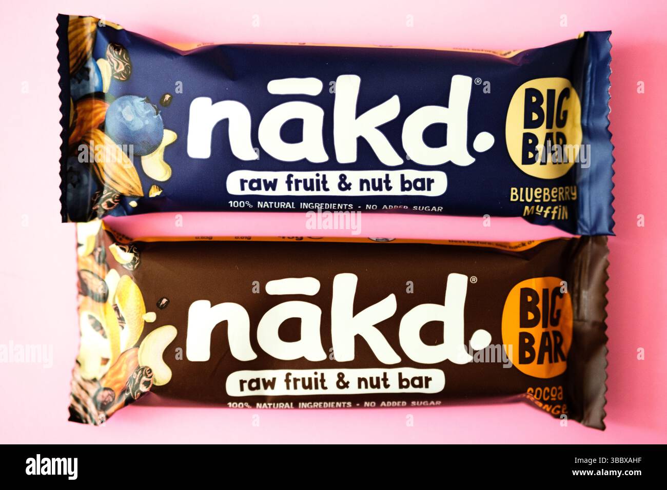 London UK, May 16 2025, Two Bars Of Soft And Chewy Nakd Raw Fruit and ...