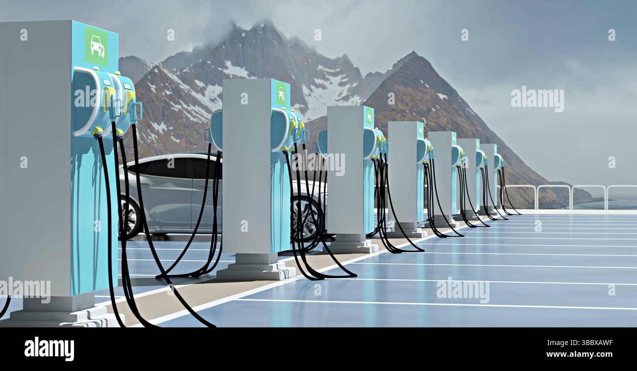 EV charging point on parking space, 3D illustration Stock Photo - Alamy