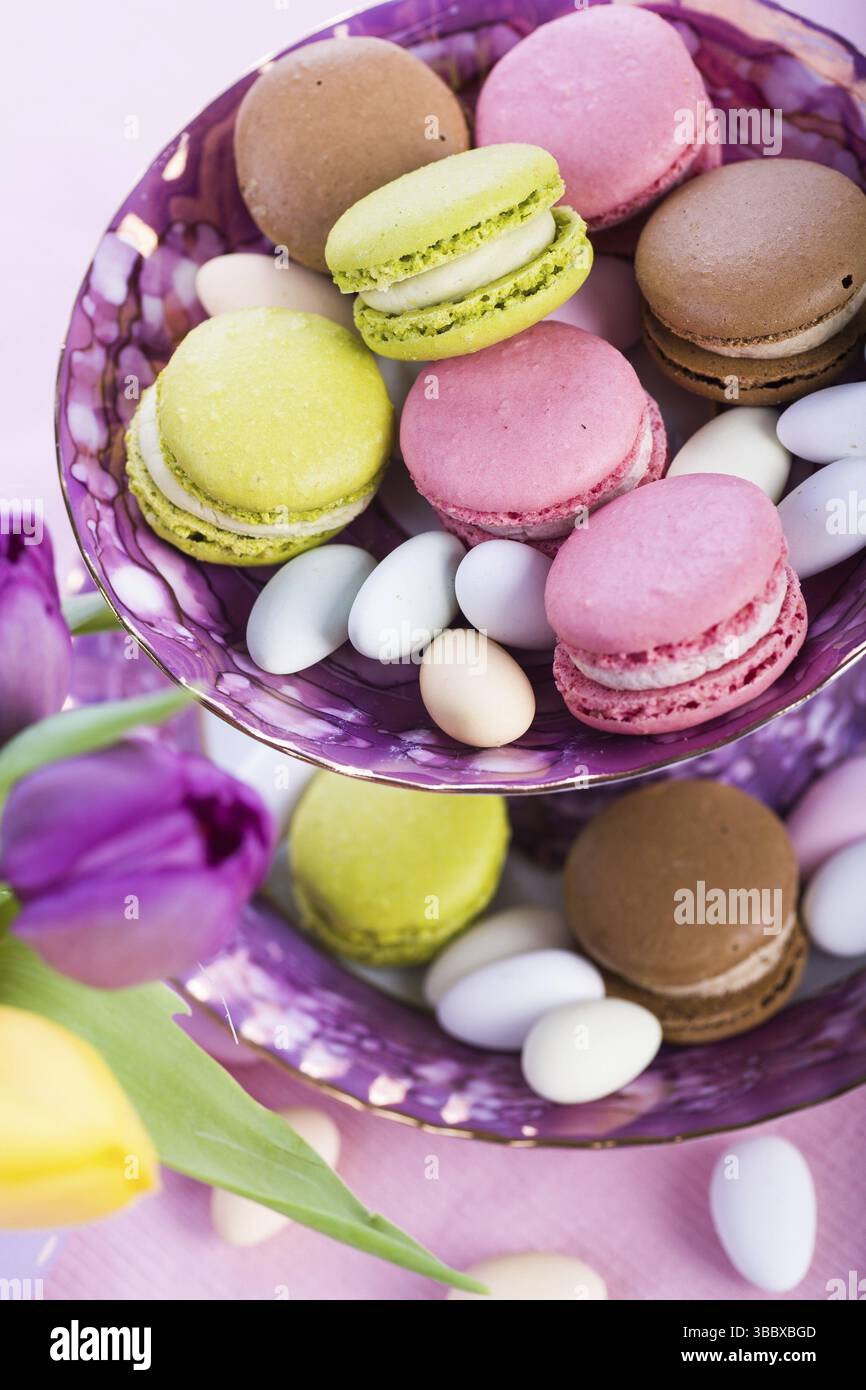 The easter installation with macarons Stock Photo - Alamy