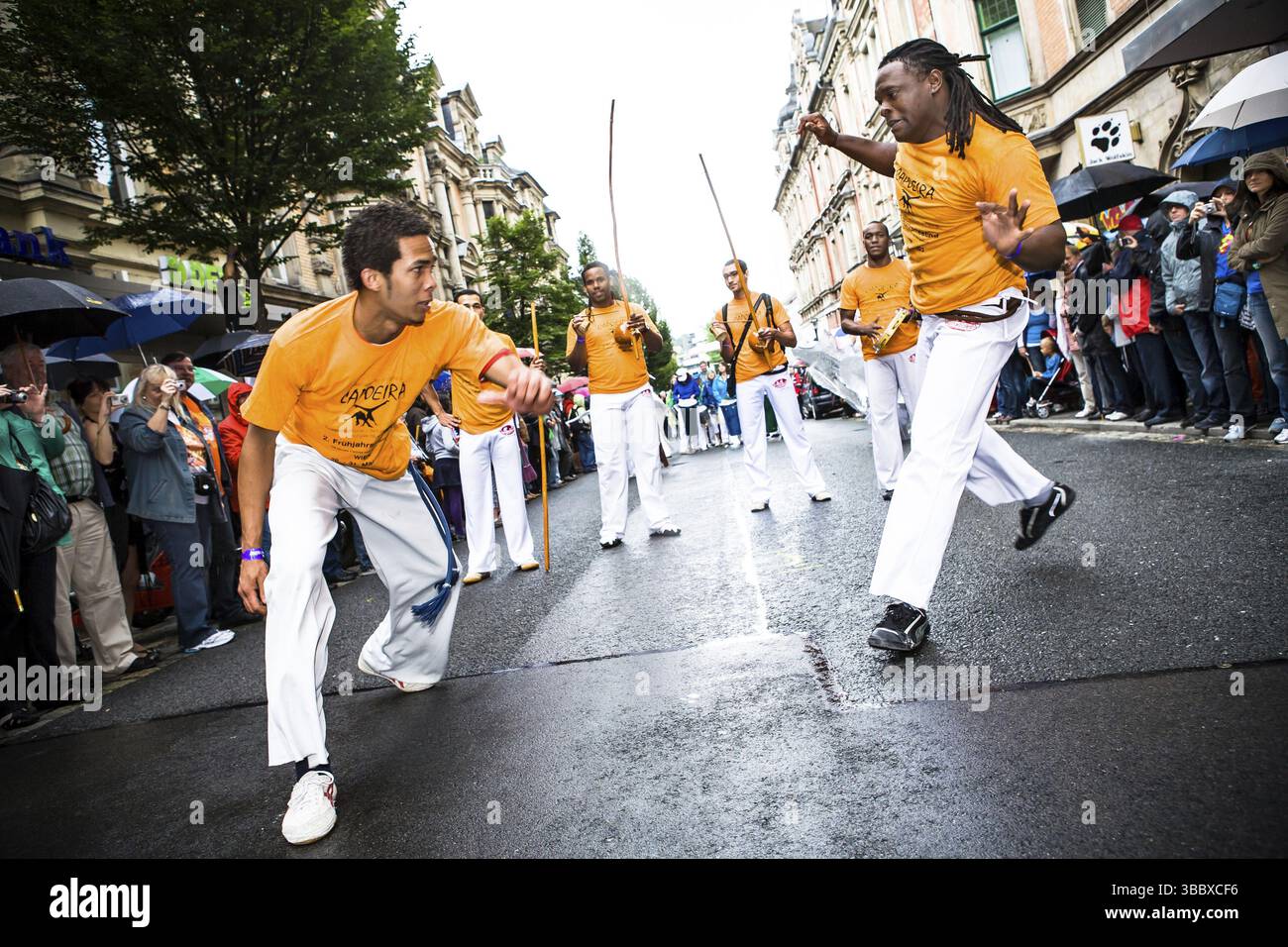 COBURG, GERMANY - JULY 15: The unidentified male capoeira dancers ...
