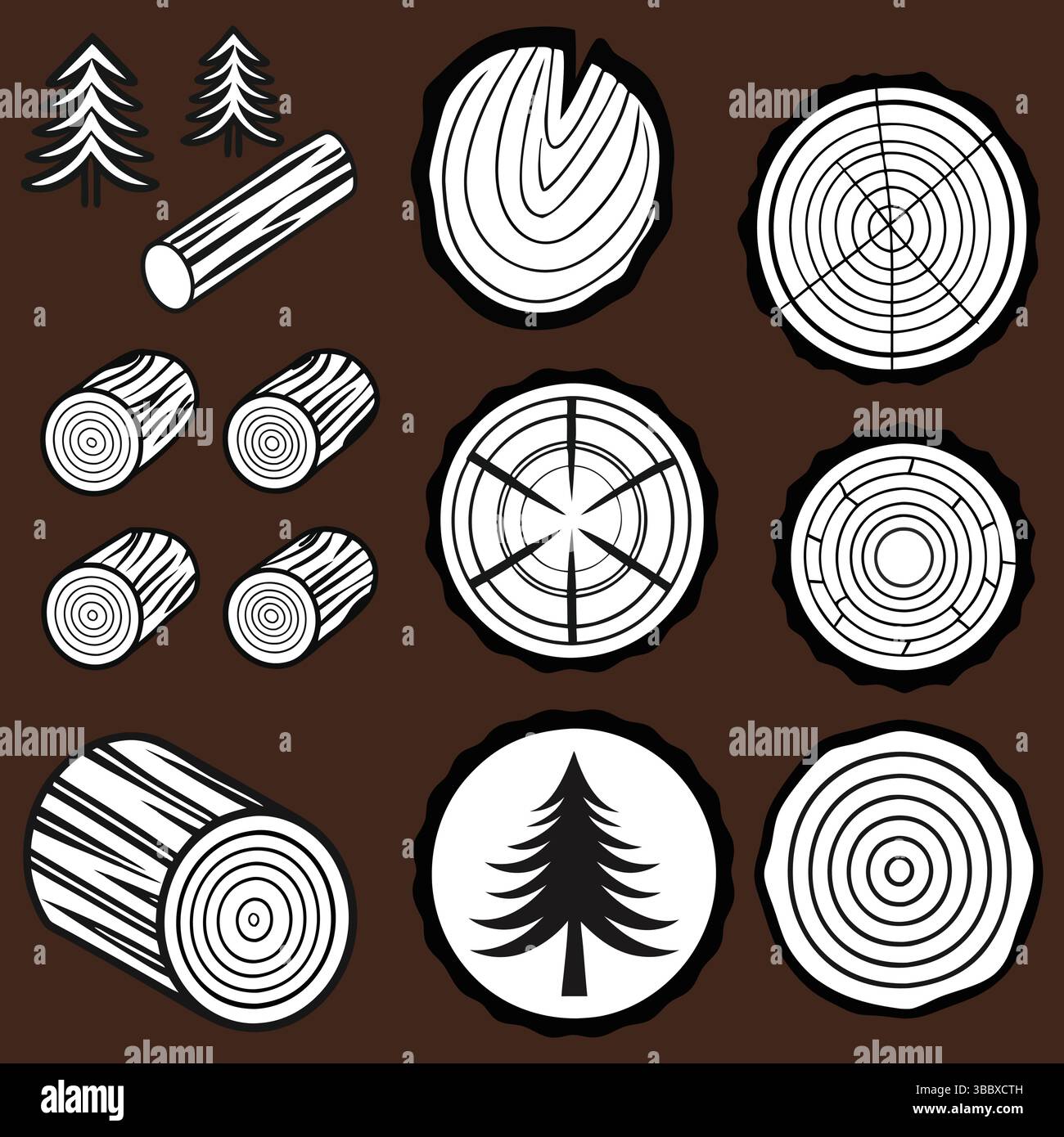Forestry, lumber, and wood industry vector icon set in circular design ...