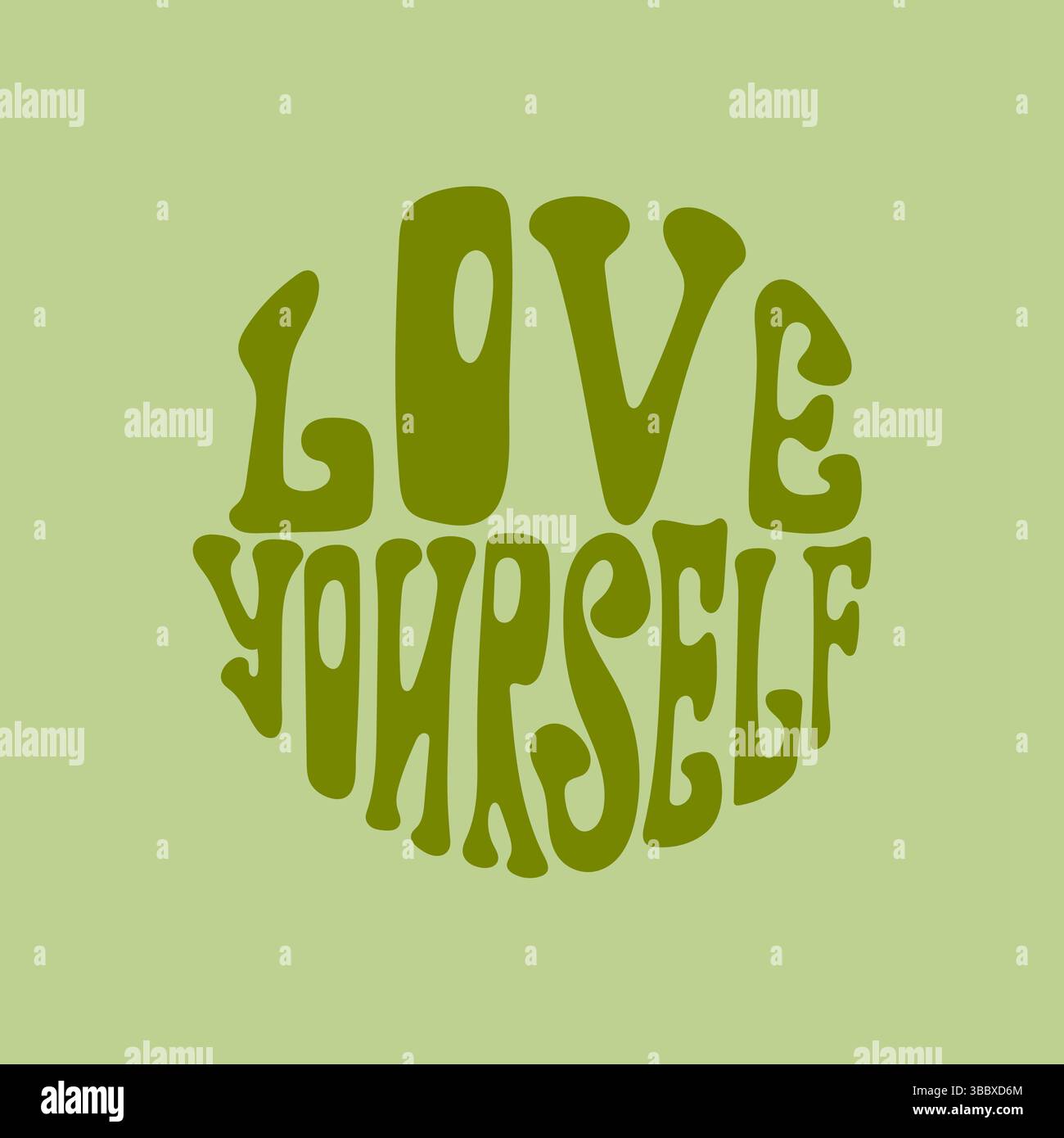 Love yourself groovy retro typography design green color Stock Vector ...