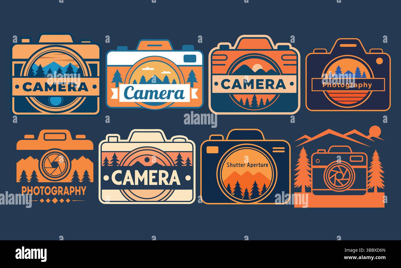 Vintage photography and camera club logo set, vector emblems and icons ...
