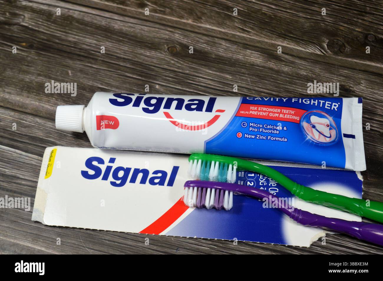 Cairo, Egypt, April 16 2025: toothpaste and teeth brush from Signal ...