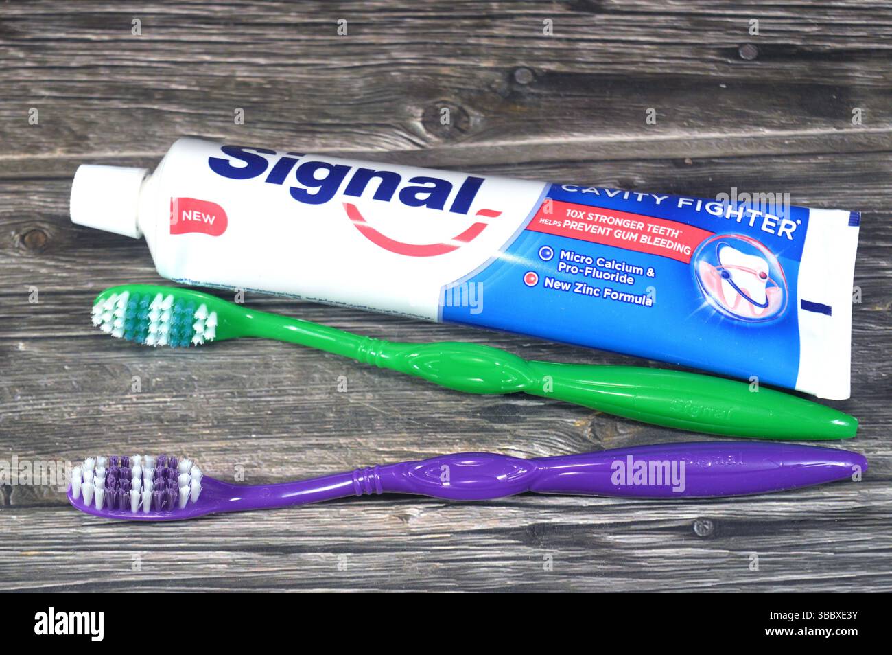 Cairo, Egypt, April 16 2025: toothpaste and teeth brush from Signal ...