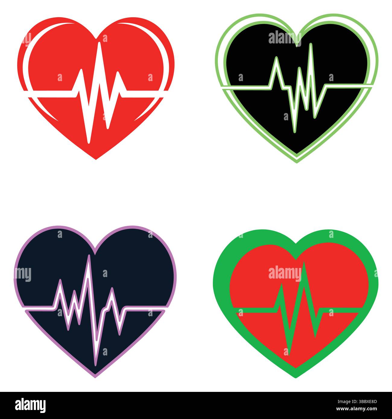 Cardiology and heart health logo set, vector heart with EKG line Stock ...
