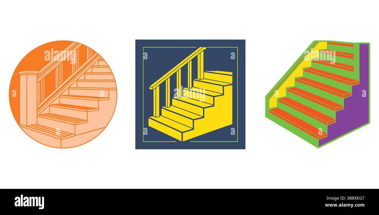 Collection of stair and staircase graphic symbols for interior design ...