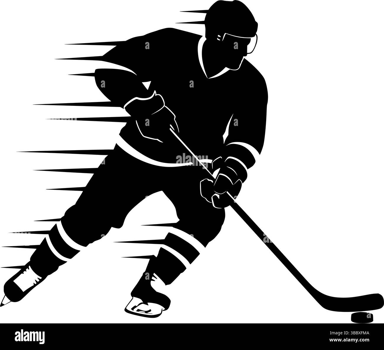 Dynamic Ice Hockey Player Silhouette in Motion – Black and White Vector ...