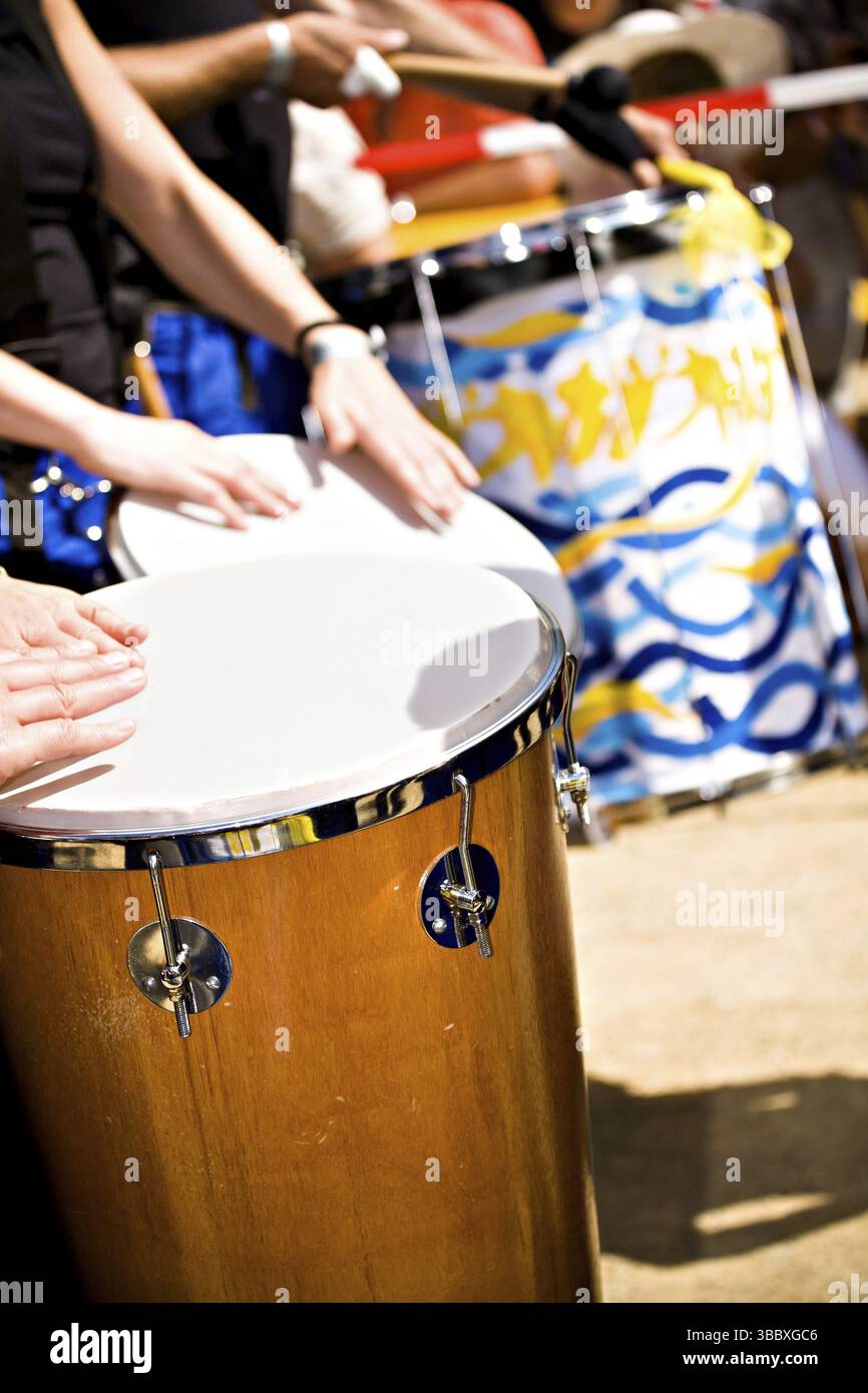 A Drums band on the street. Scenes of Samba Festival in Coburg, Germany ...