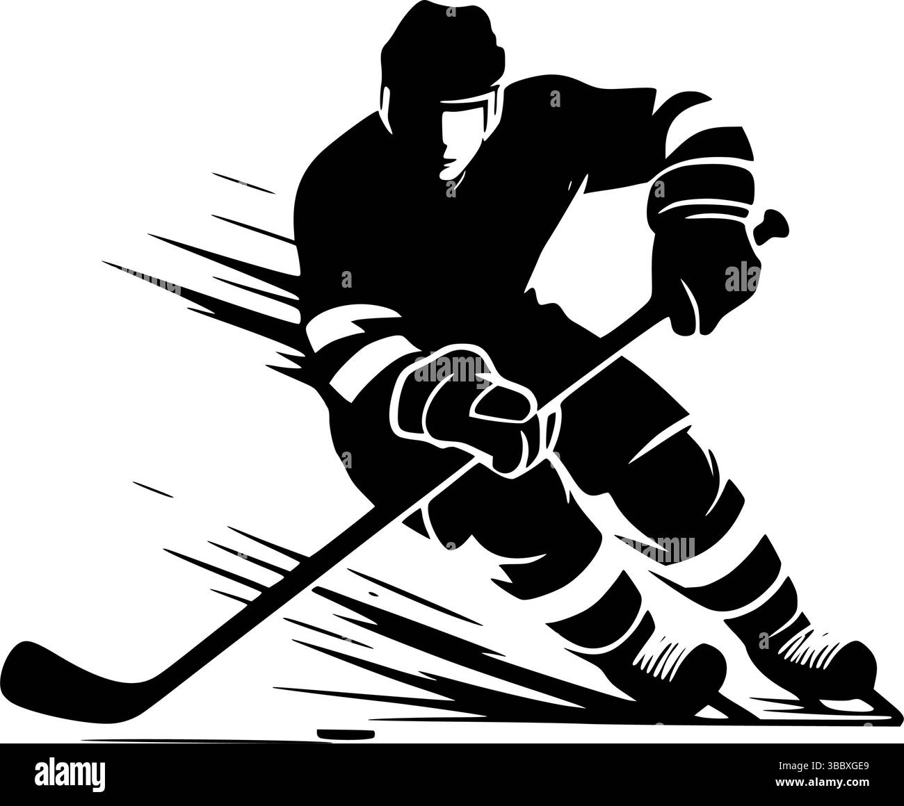 Dynamic Ice Hockey Player Silhouette in Motion – Black and White Vector Illustration Stock ...