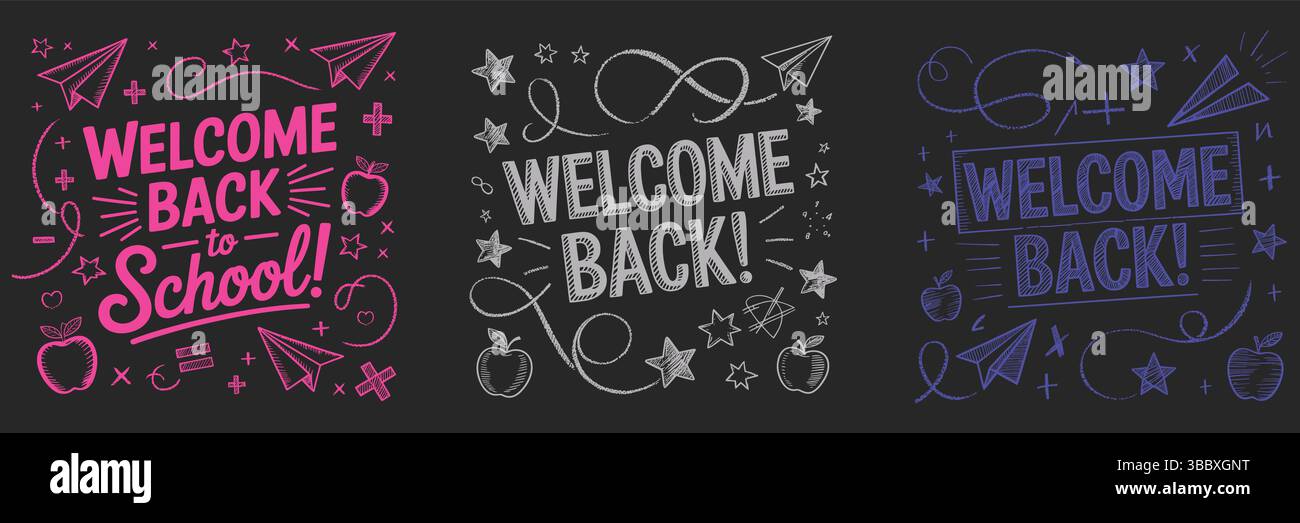Creative welcome back to school designs with handwritten typography and ...