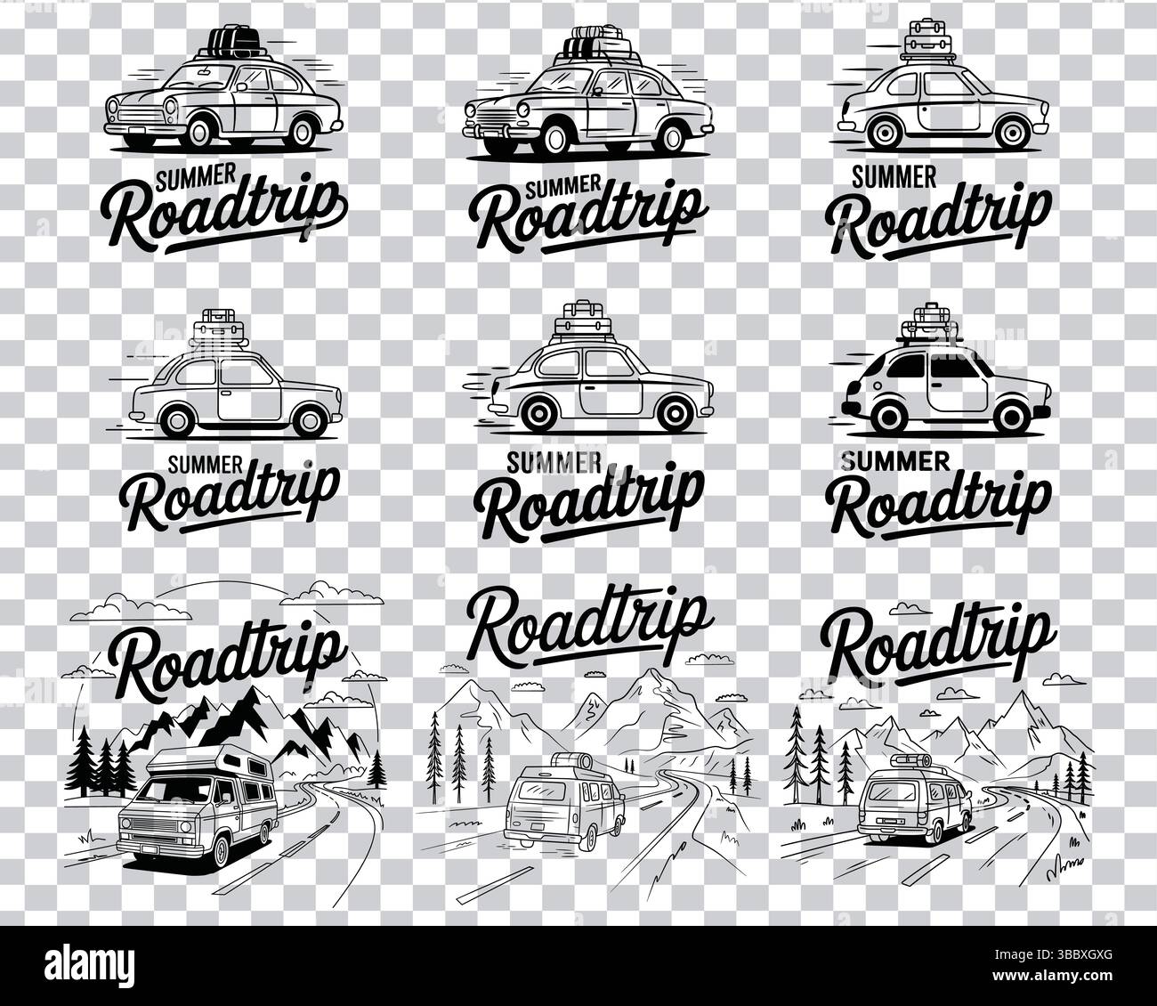 Set of Vintage-Style Road Trip Logos and Illustrations Stock Vector ...