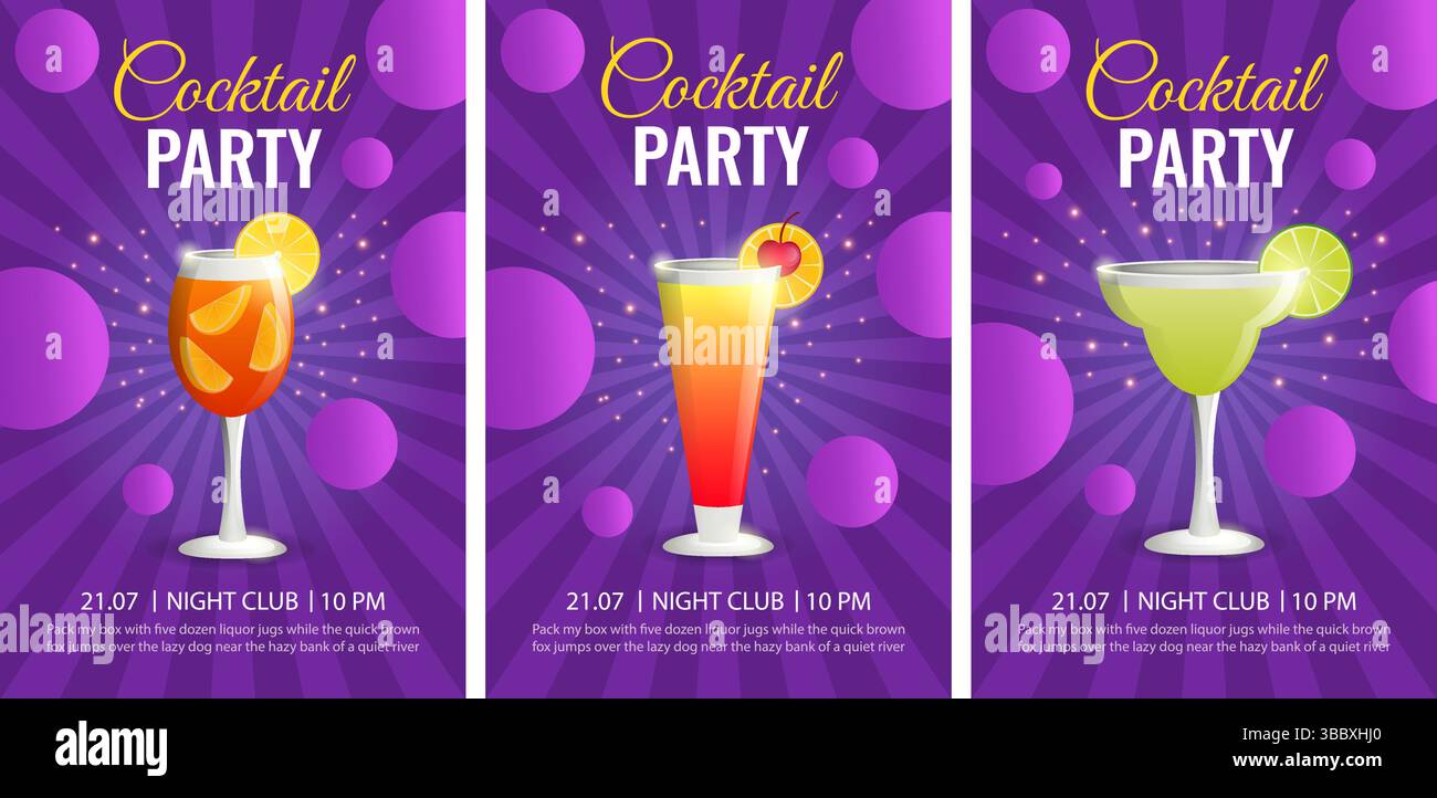 Cocktail Party Invitation Set. Flyer or Poster Design Template with ...