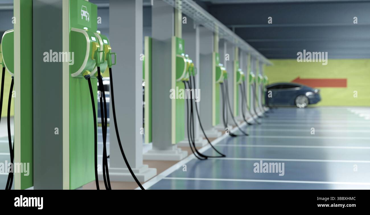 EV charging point on parking space, 3D illustration Stock Photo - Alamy