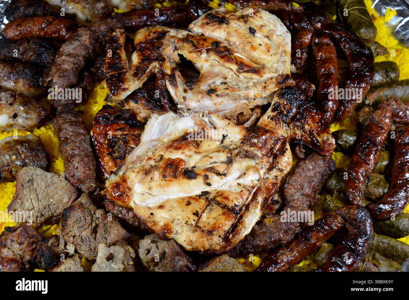charcoal grilled barbecued beef kebab meat chunks, sausage, beef Kofta ...