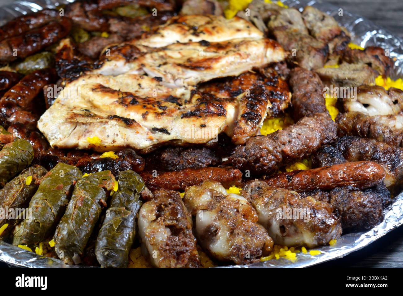 charcoal grilled barbecued beef kebab meat chunks, sausage, beef Kofta ...