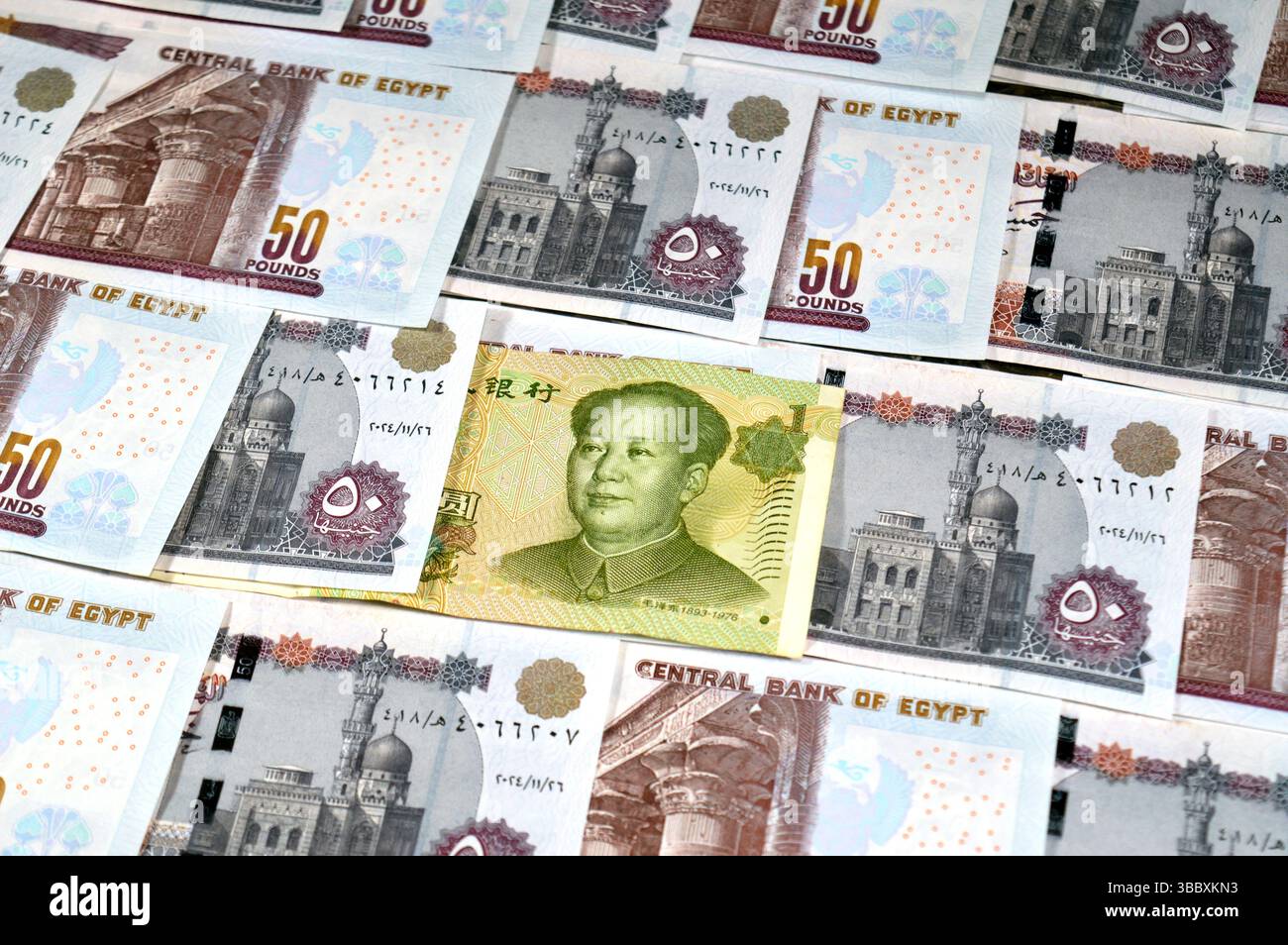 Chinese Yuan cash money bill banknote and Piles and Stacks of Egypt ...