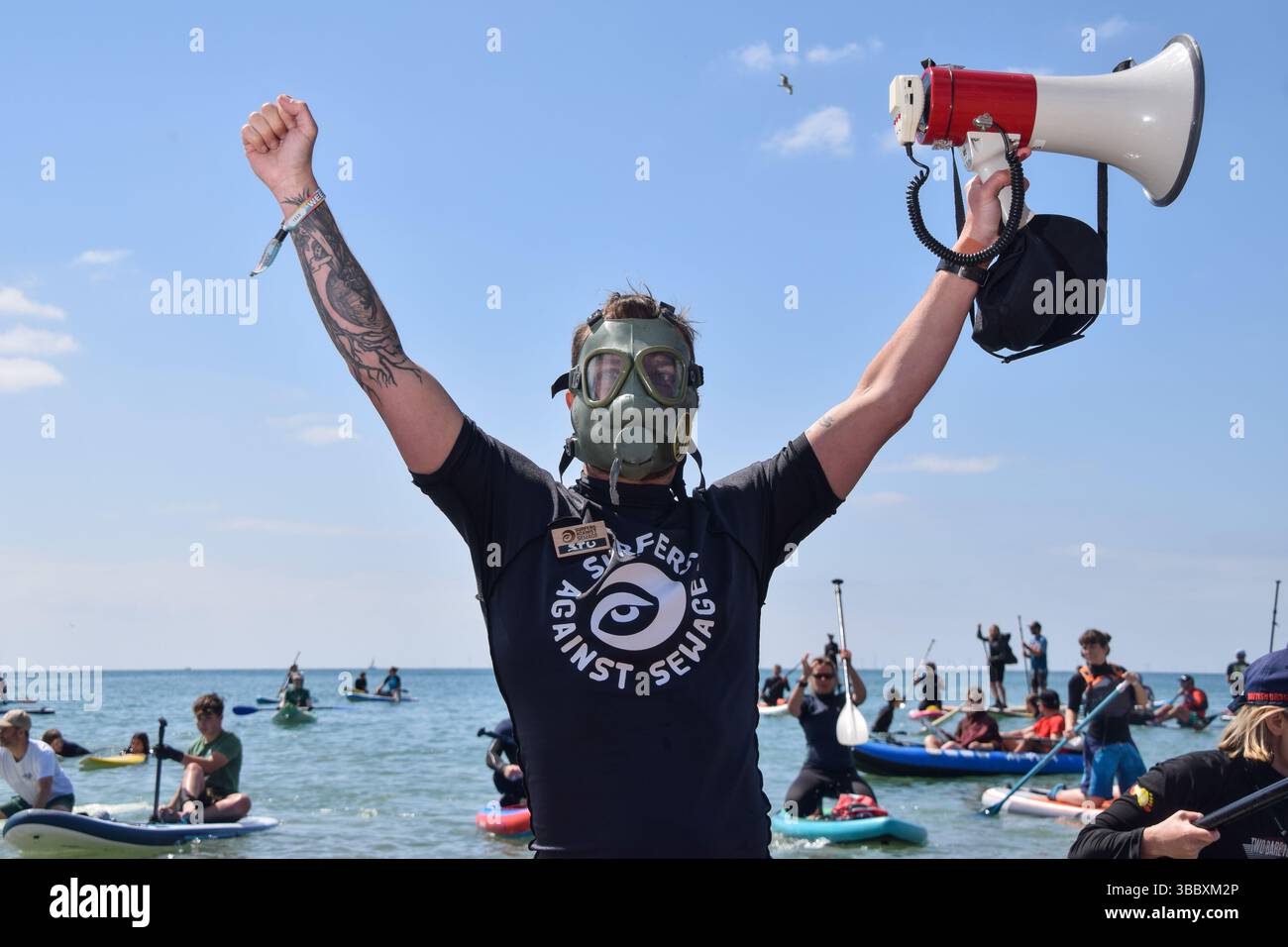 Brighton, UK. 17th May 2025. Protesters on paddle boards stage a ...