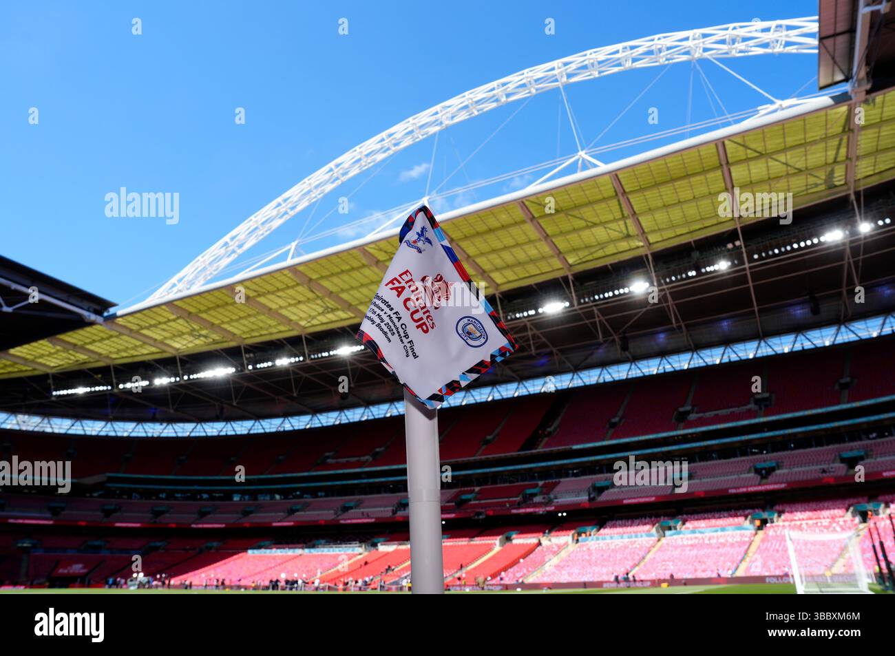 A general view of a corner flag in front of the Wembley arch ahead of ...