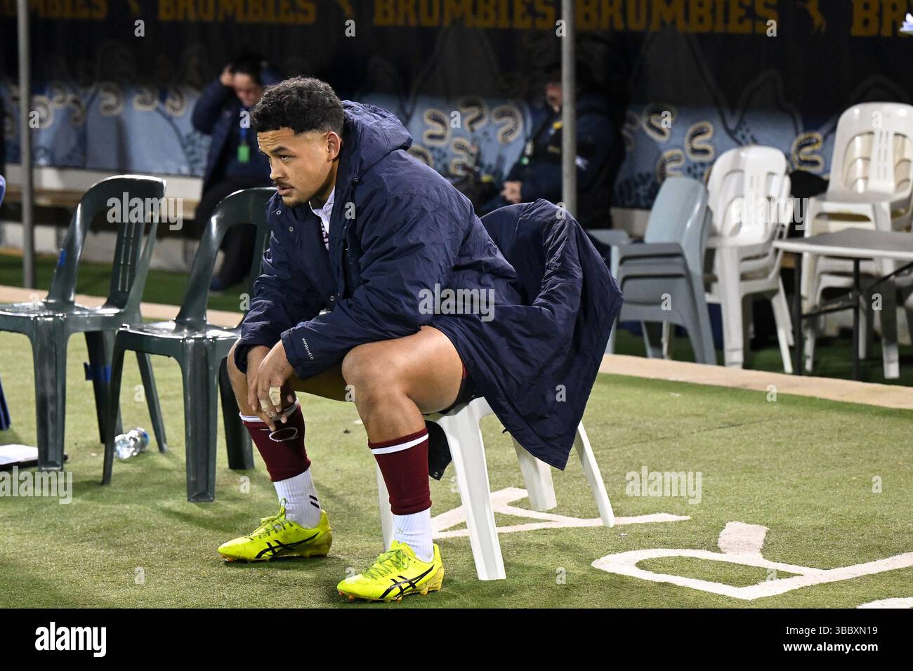 Canberra, Australia. 17th May, 2025. Hunter Paisami of the Reds after a ...