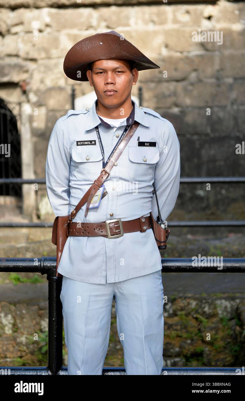 Security guard wearing the guardia civil uniform of the Spanish regime ...