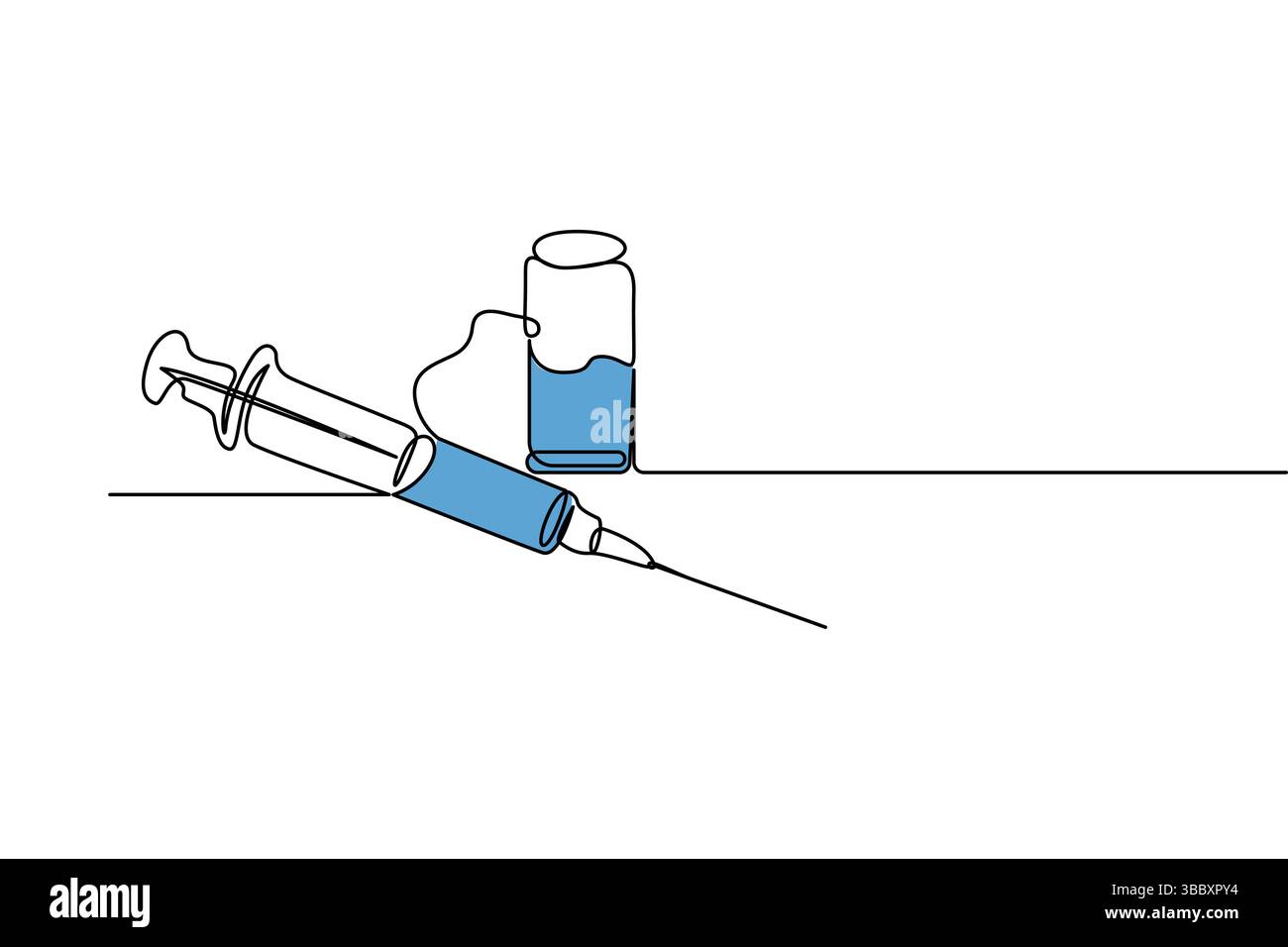 Vaccine and syringe continuous one line art drawing and vaccine icon ...