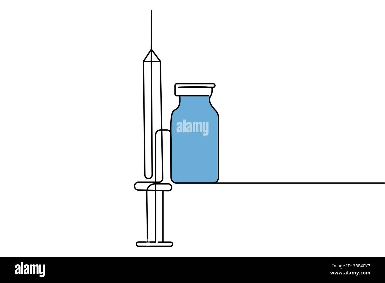 Vaccine and syringe continuous one line art drawing and vaccine icon ...
