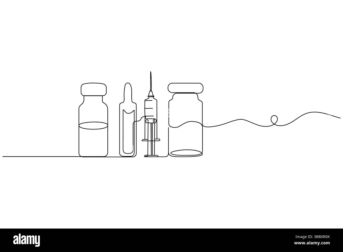 Vaccine and syringe continuous one line art drawing and vaccine icon ...