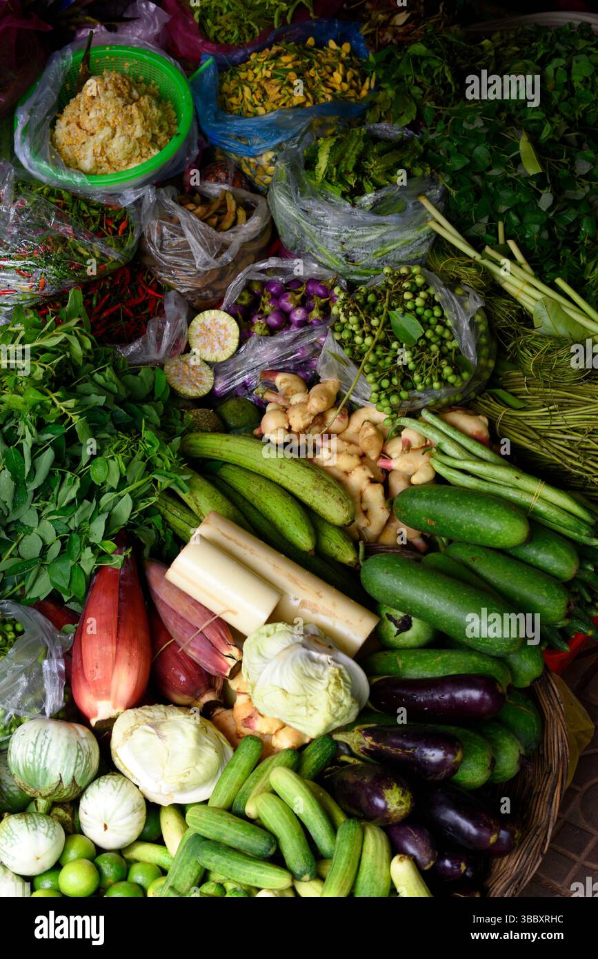 Vegetable stall,Phsar Kandal Market,riverfront area,Phnom Penh,Cambodia ...