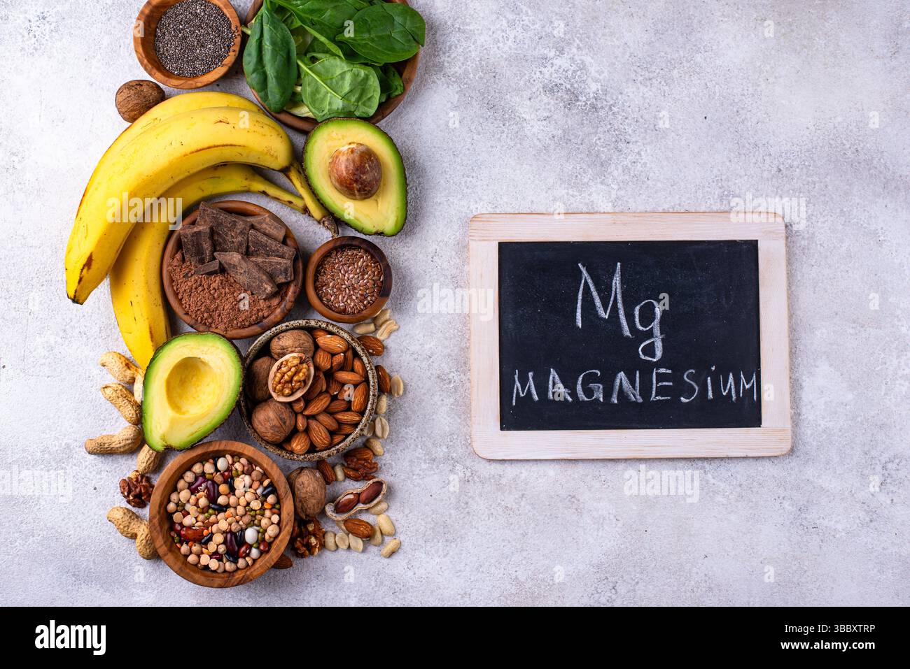 Products containing natural magnesium Mg Stock Photo - Alamy