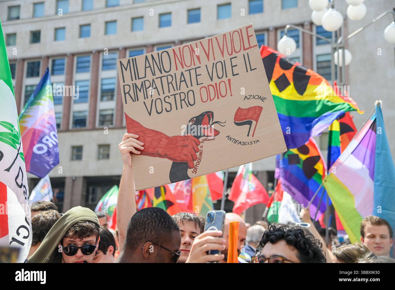 Milano, Italia. 17th May, 2025. ManifestazioneContro il Remigration ...