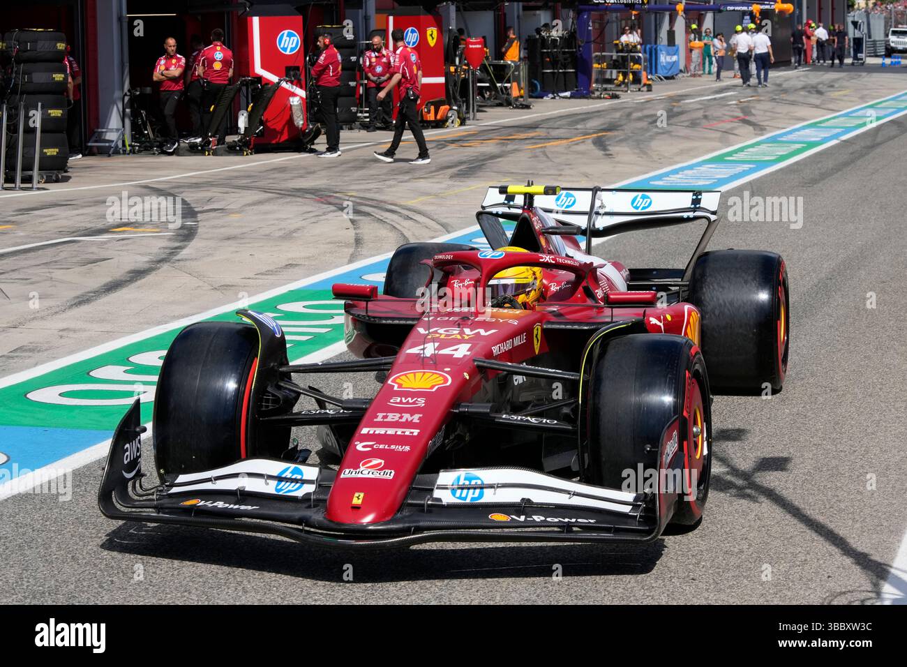 Ferrari driver Lewis Hamilton of Britain steers his car during the ...