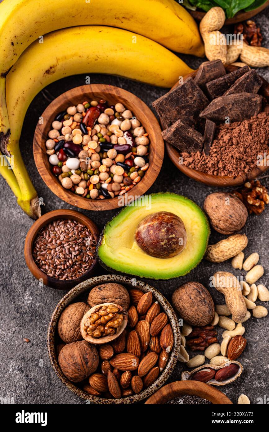 Products containing natural magnesium Mg Stock Photo - Alamy