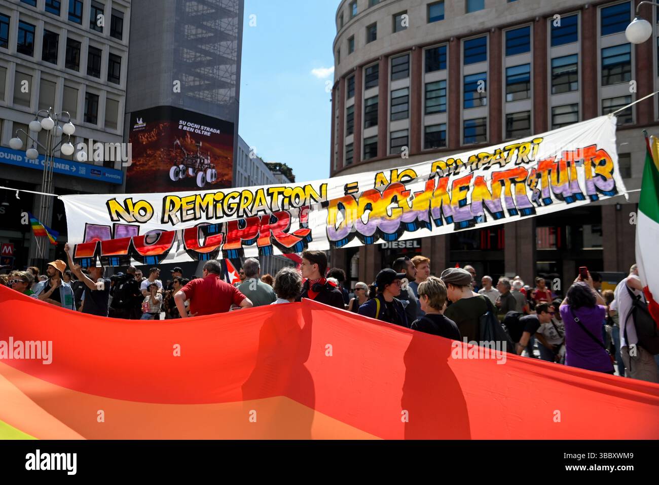 Milano, Italia. 17th May, 2025. ManifestazioneContro il Remigration ...